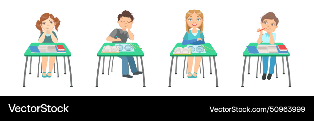 Kid pupil character at school lesson having Vector Image