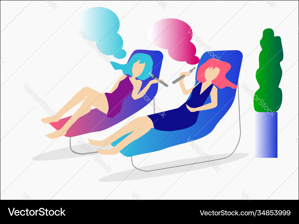 Two women vaping e-cigarrette Royalty Free Vector Image