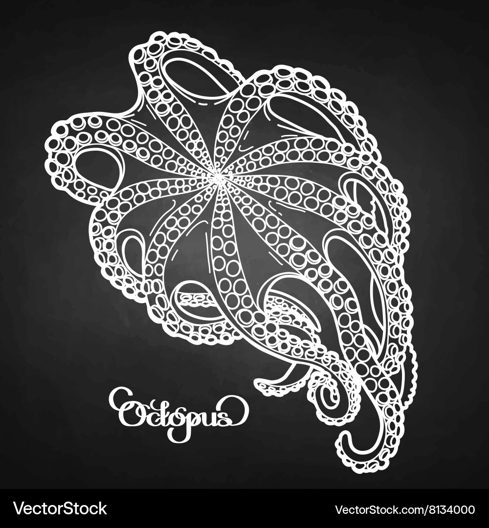 Graphic octopus in bottom view Royalty Free Vector Image