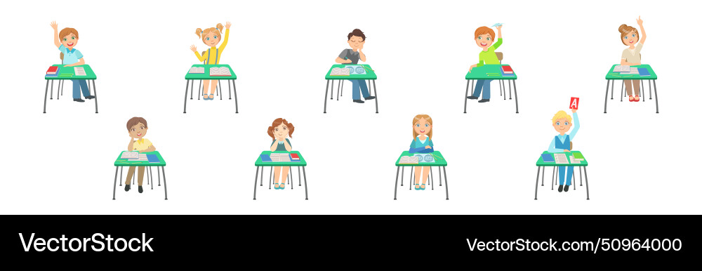 Kid pupil character at school lesson having Vector Image