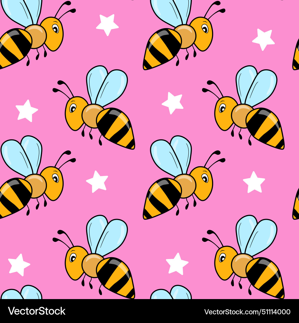 Seamless pattern with bees on color background Vector Image