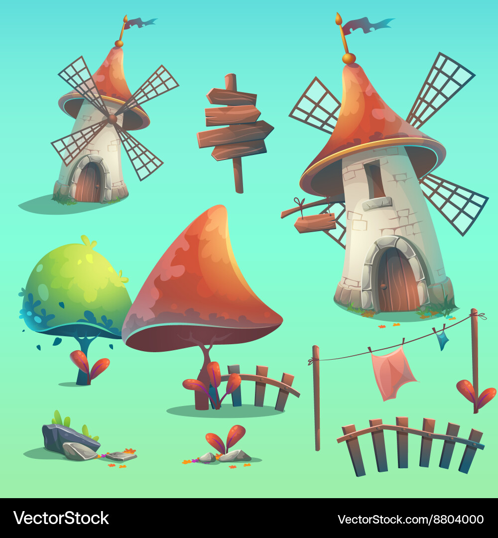 Set of isolated elements with windmill Royalty Free Vector