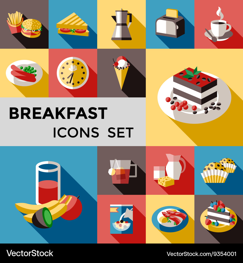 Breakfast square icon set Royalty Free Vector Image