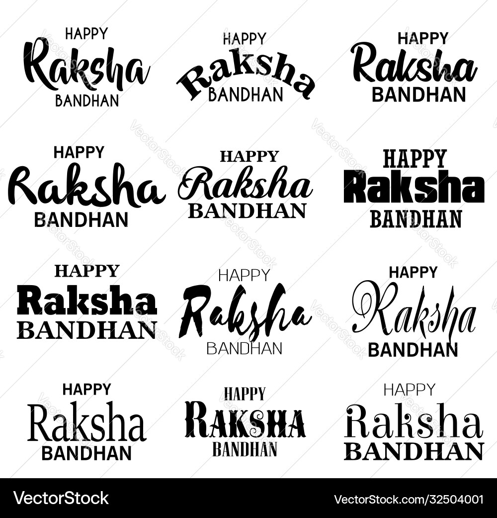 Happy raksha bandhan typographic fonts collection Vector Image