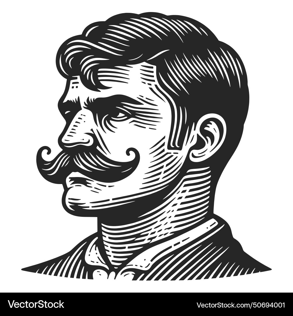 Vintage engraved portrait man with mustache Vector Image