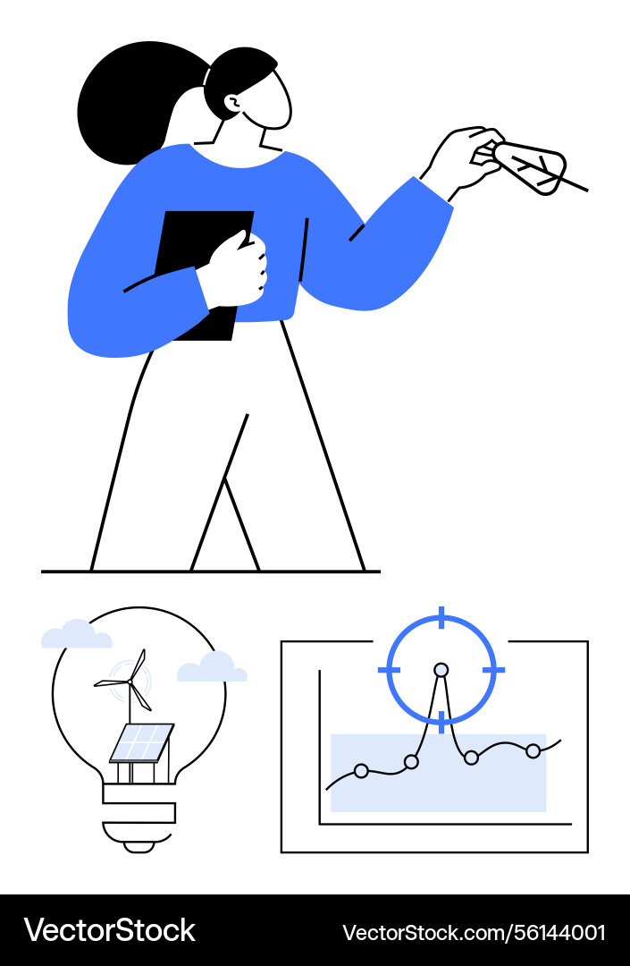 Woman with tablet renewable energy and graph Vector Image