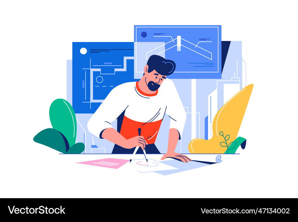Architect designs building plan Royalty Free Vector Image