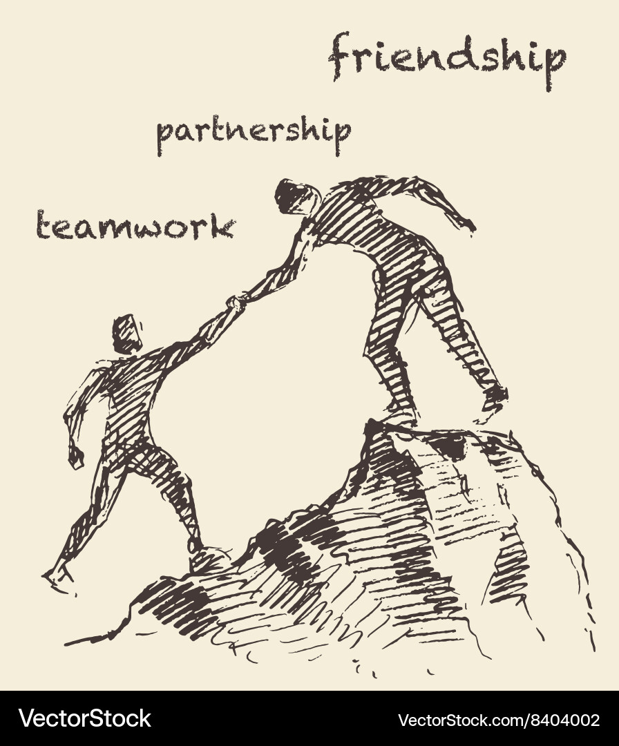 Drawn man helping teamwork partnership Royalty Free Vector