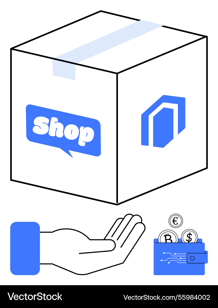 E-commerce delivery box with payment wallet Vector Image