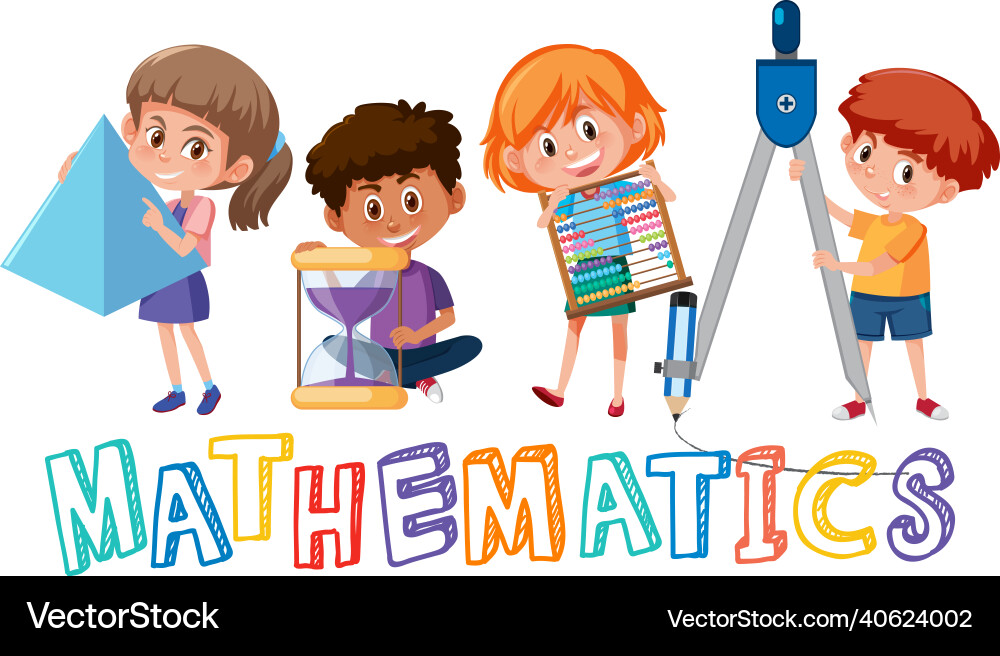 Kids with math tools and doodle symbol Royalty Free Vector
