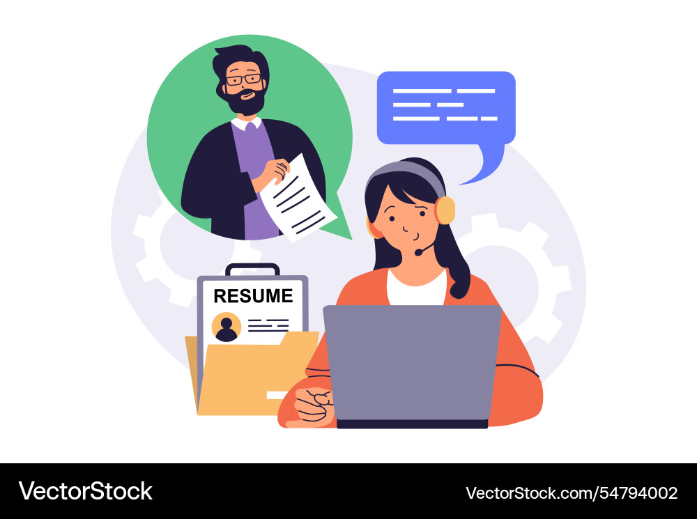 Online job interview web concept with flat cartoon