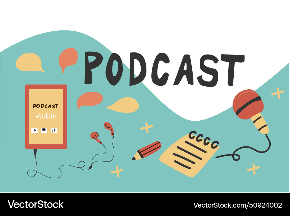 Podcast background with audio elements in flat Vector Image