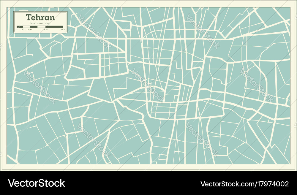 Tehran iran map in retro style Royalty Free Vector Image