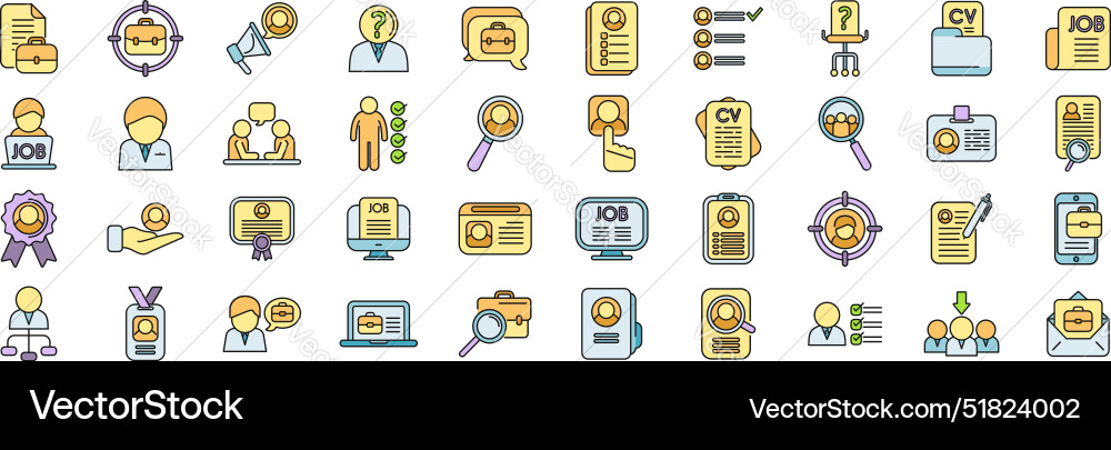 Vacancy icons set color line Royalty Free Vector Image