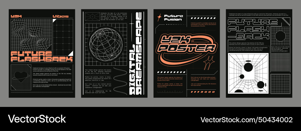 Y2k style techno banners set Royalty Free Vector Image