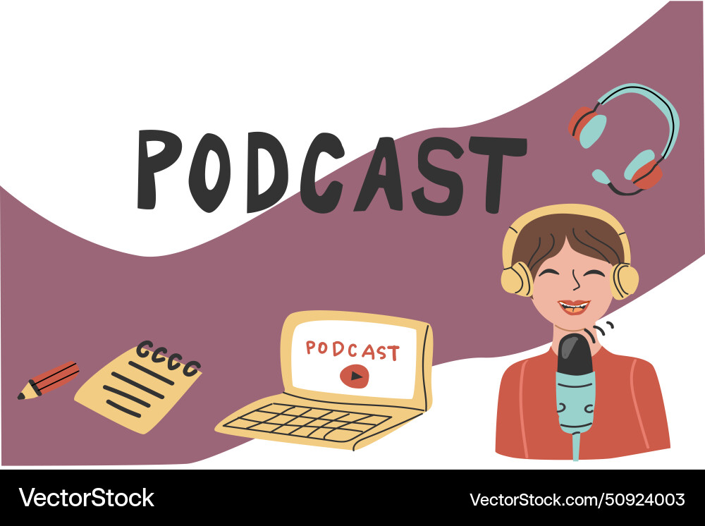 Podcast cover design background with woman Vector Image