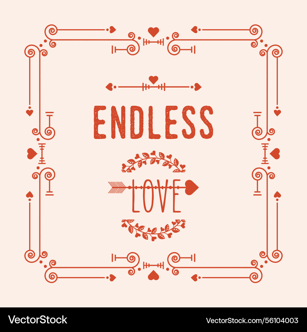 Red endless love art deco border frame on pink Vector Image