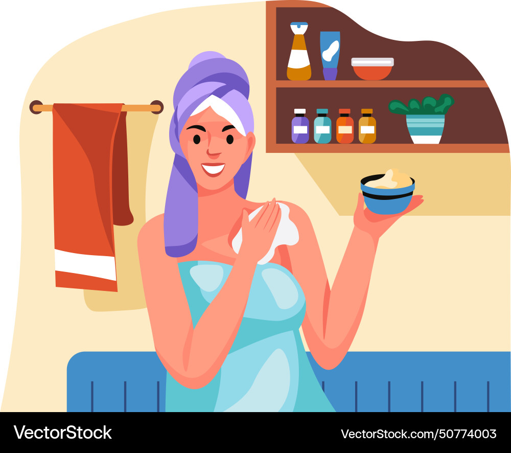 Woman applying face cream Royalty Free Vector Image