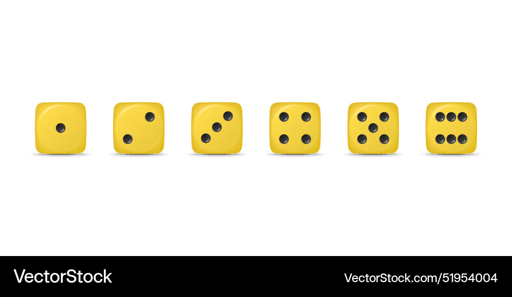 3d realistic yellow game dice icon set closeup Vector Image
