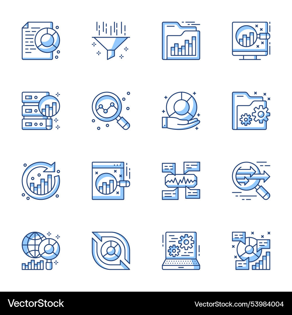 Datenanalyse lineare Icons setzen Statistiken Vektorbild