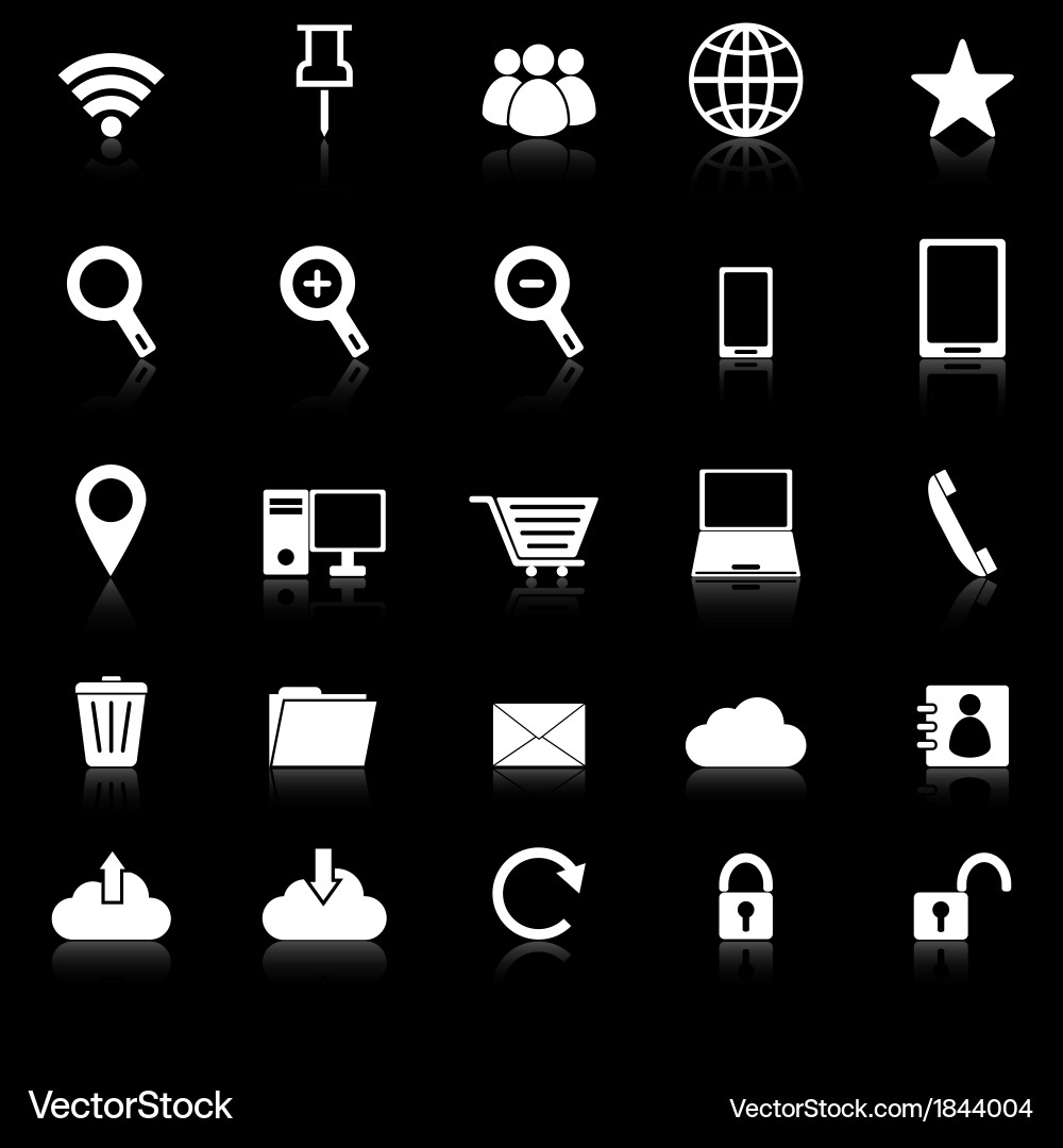 Internet icons with reflect on black background Vector Image