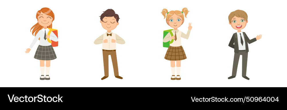 Kid pupil character standing with backpack back Vector Image