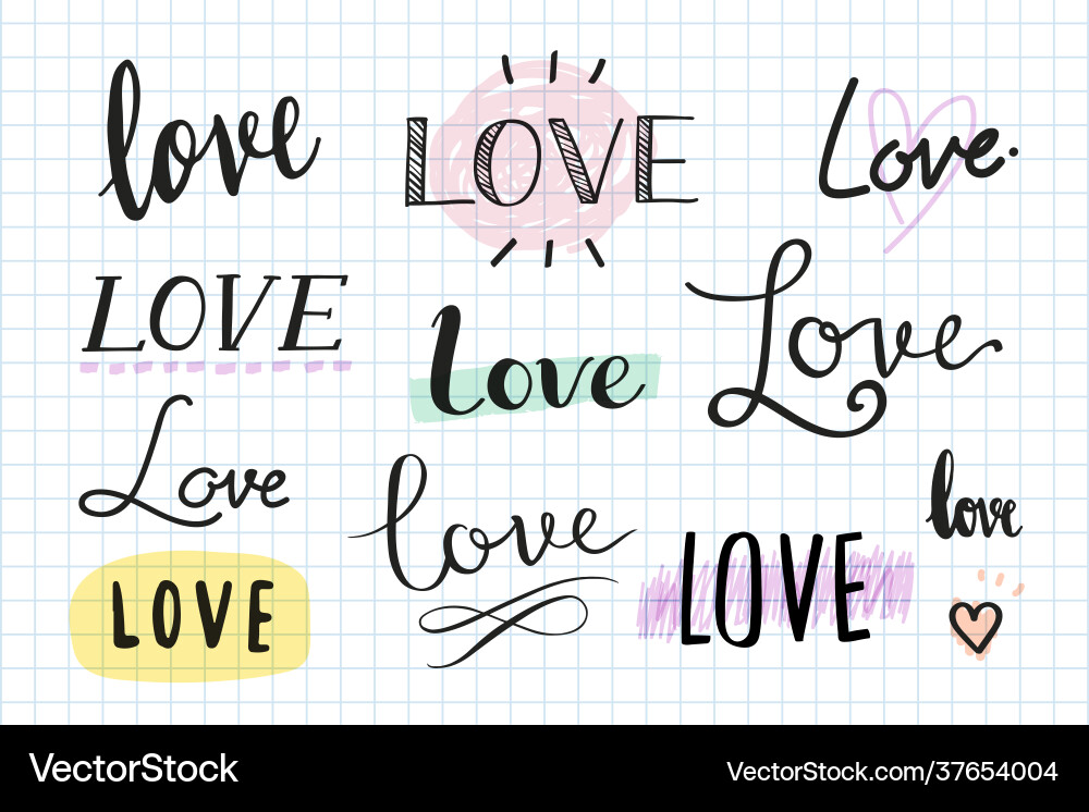 Love handwritten typography set Royalty Free Vector Image