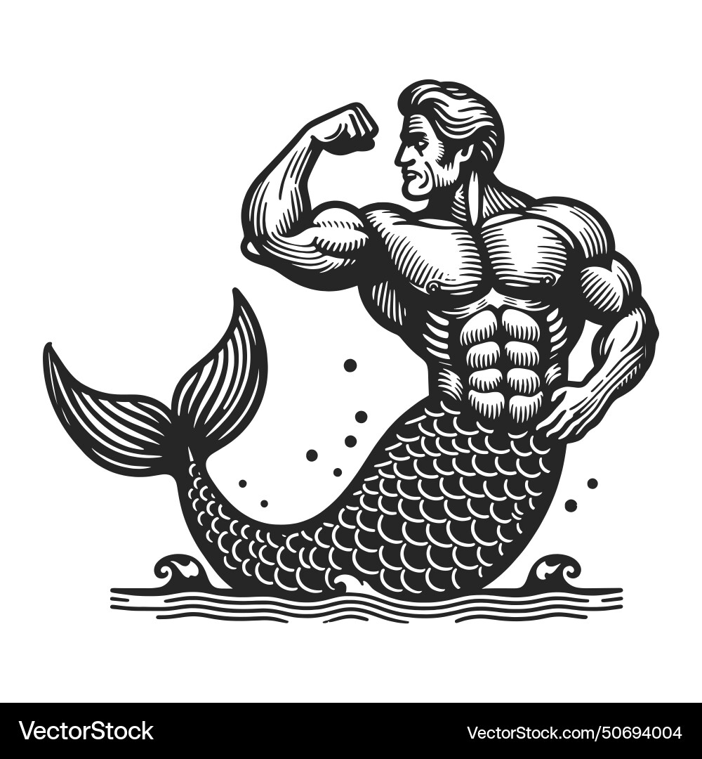 Merman mermaid man with muscles Royalty Free Vector Image