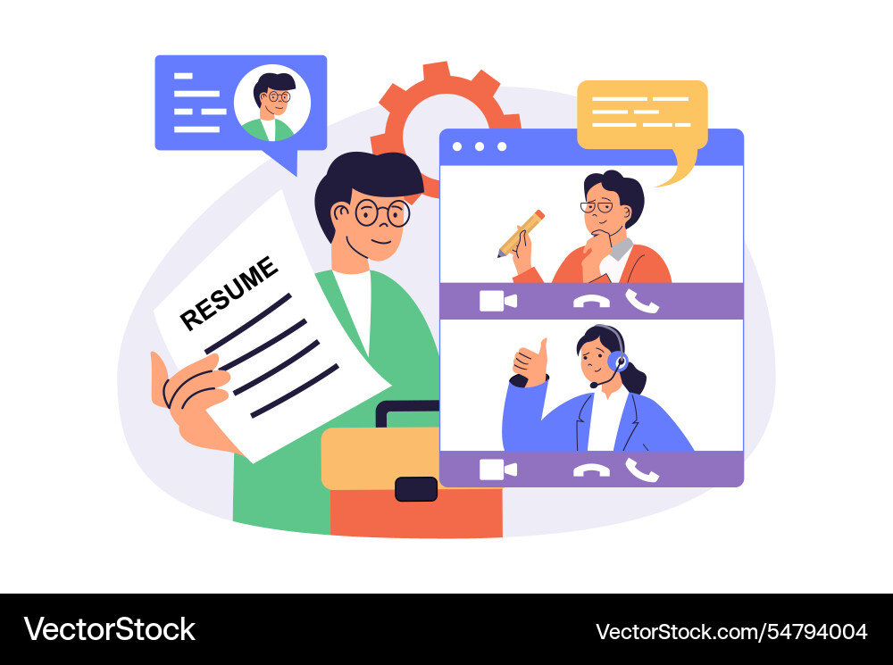 Online job interview web concept with flat cartoon