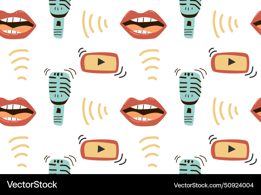 Seamless pattern of mouth and microphone sound Vector Image