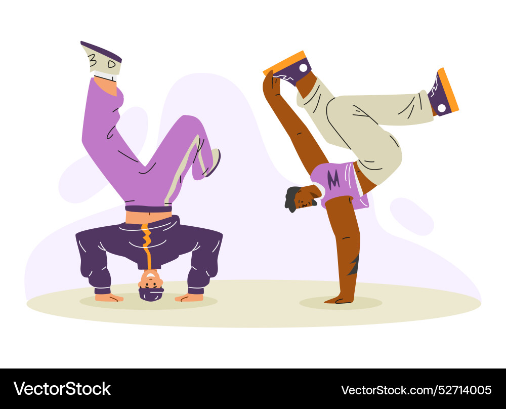Break dancers dynamic poses breakdancer Royalty Free Vector