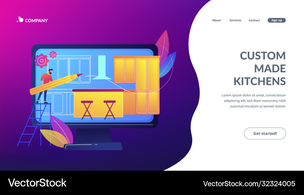 Custom made kitchens concept landing page Vector Image
