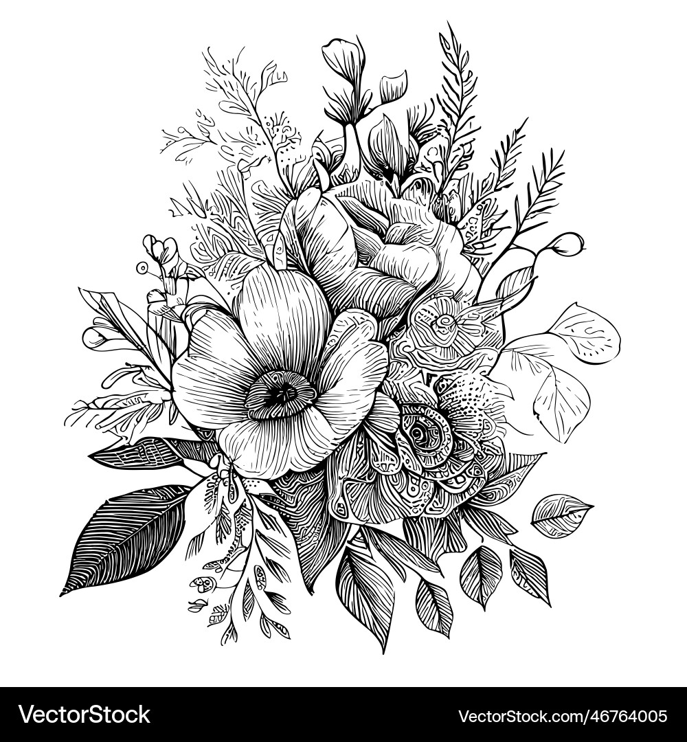 Flower bouquet hand drawn sketch Royalty Free Vector Image