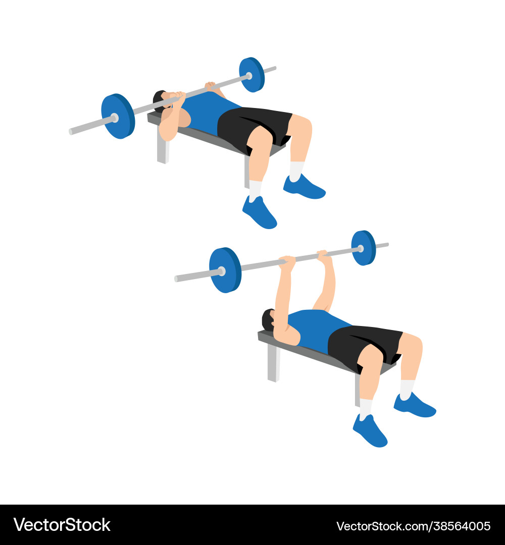 Man doing close grip overhand barbell bench press Vector Image