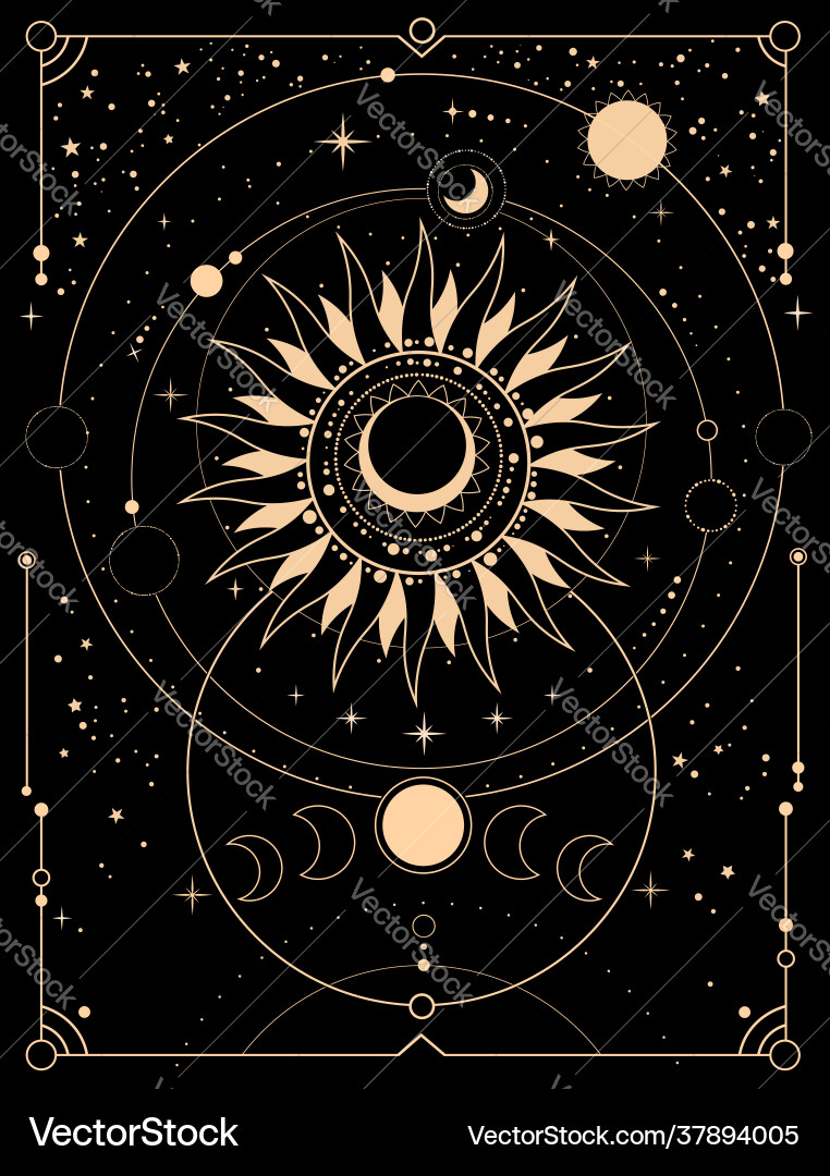 Space esoteric composition sun moon Royalty Free Vector