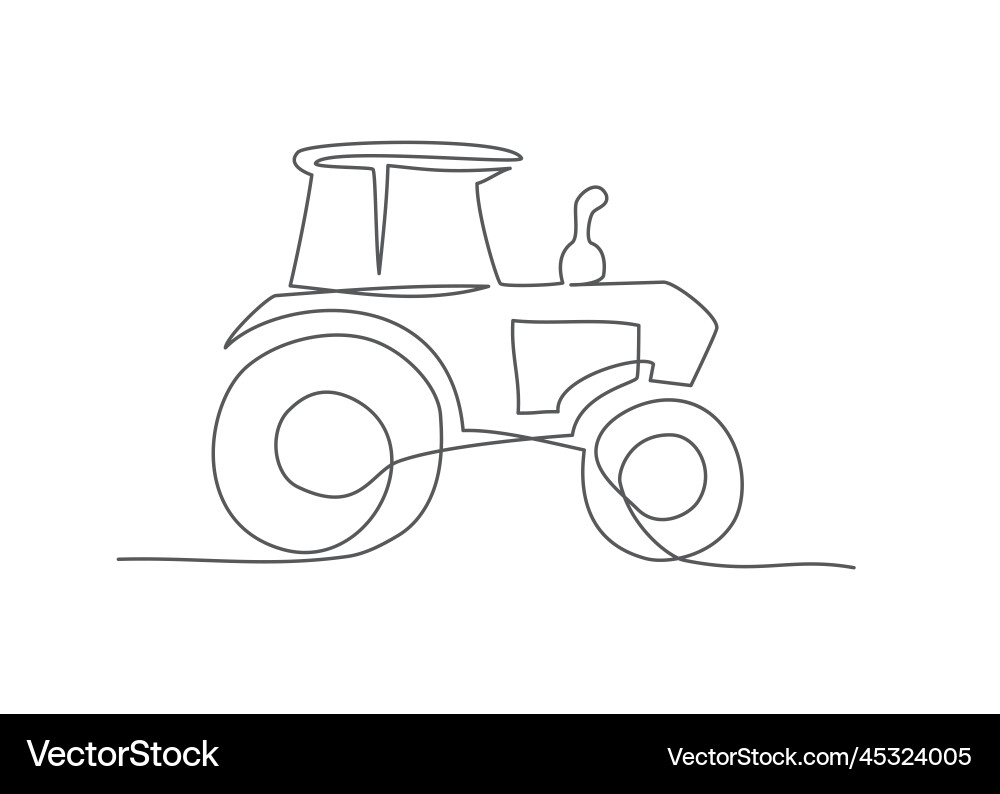 Tractor one line drawing on white background Vector Image