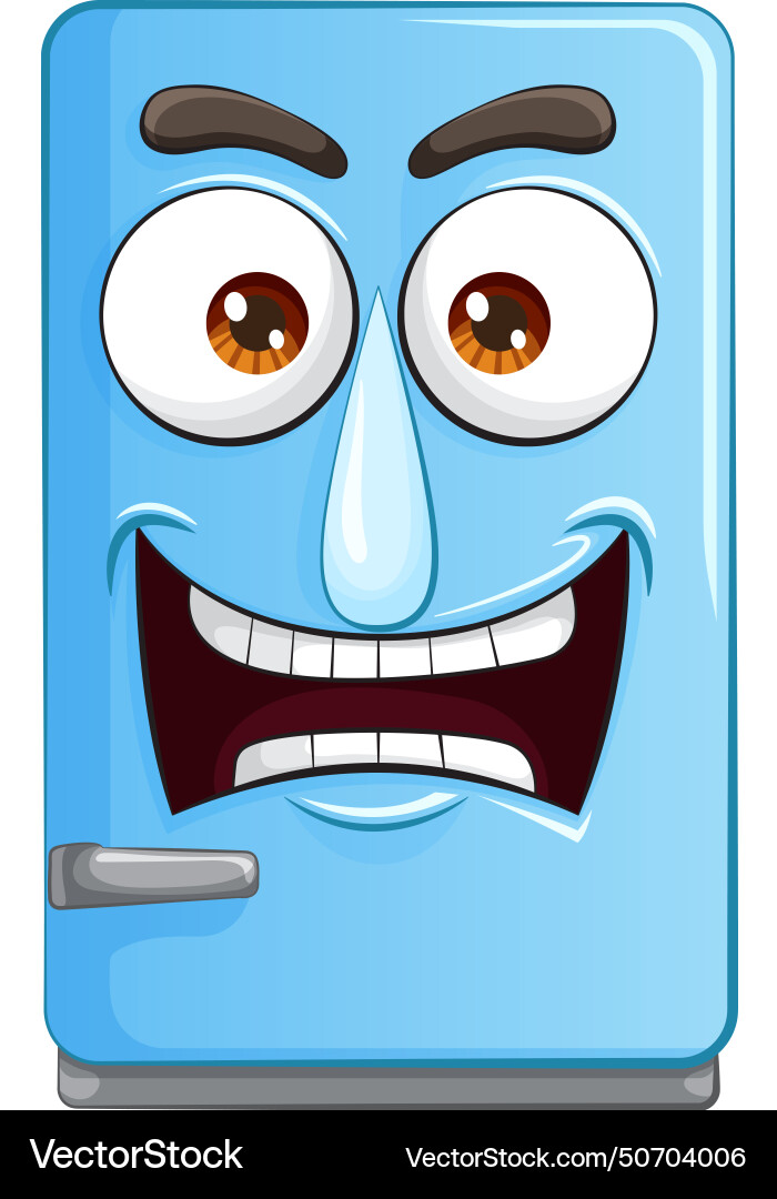 Animated fridge with a concerned facial expression