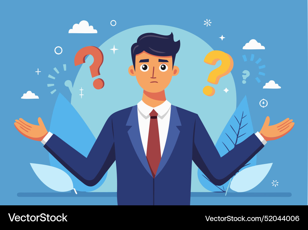 Businessman with question marks Royalty Free Vector Image