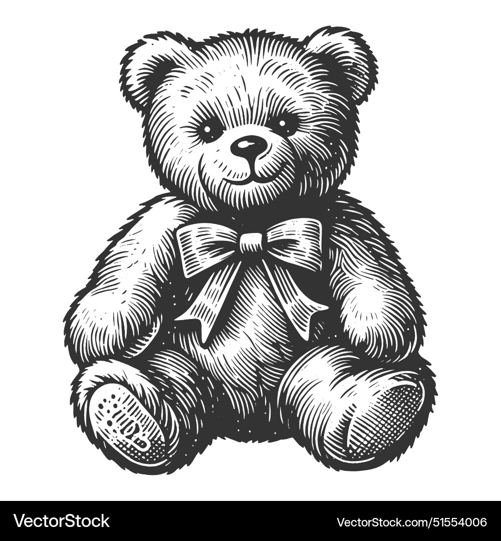Classic teddy bear engraving Royalty Free Vector Image