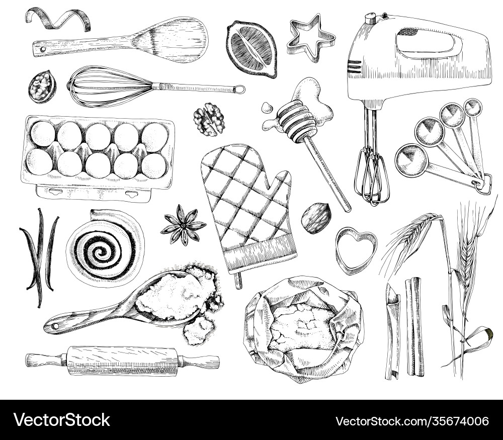 Hand drawn bakery design elements Royalty Free Vector Image