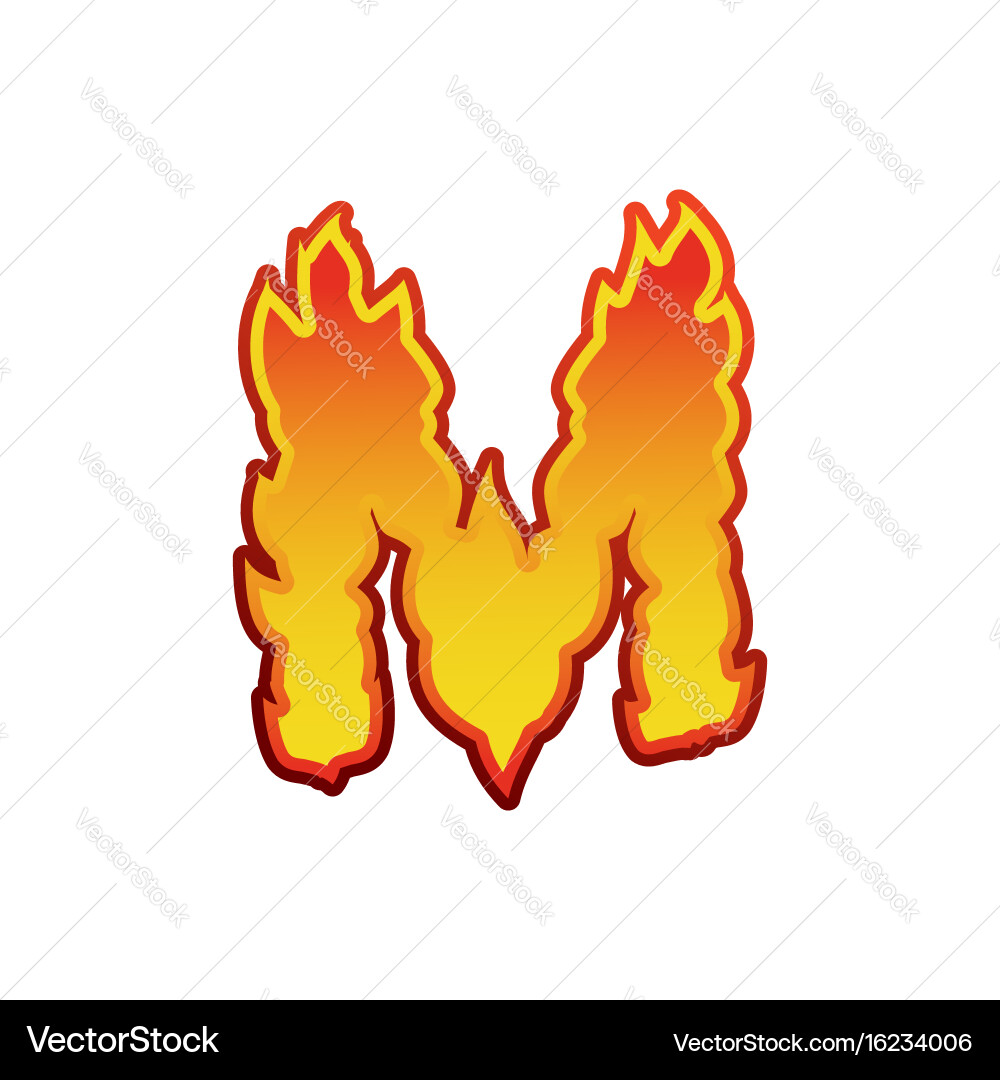 Letter m fire flames font lettering tattoo Vector Image