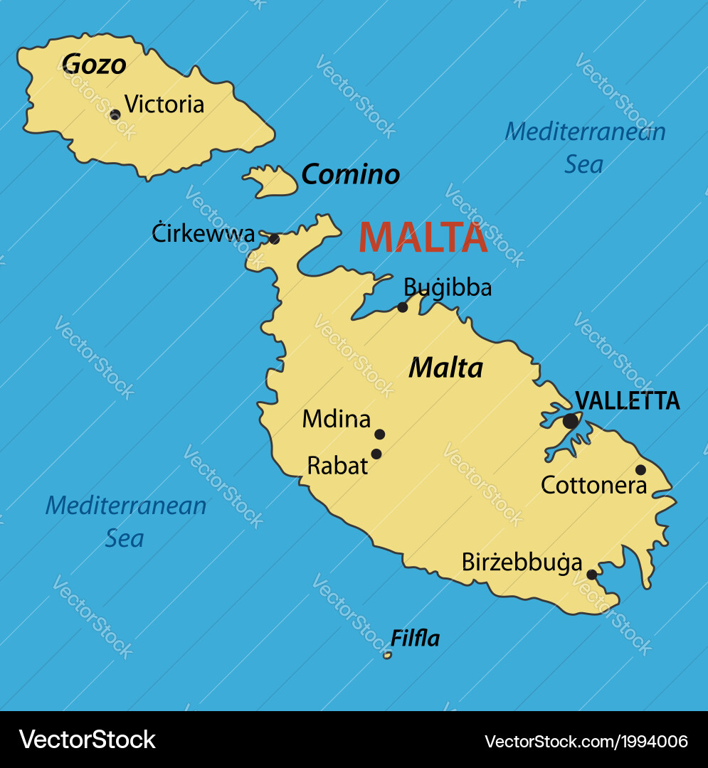 Map of Malta - Archipelago Island Royalty Free Vector Image