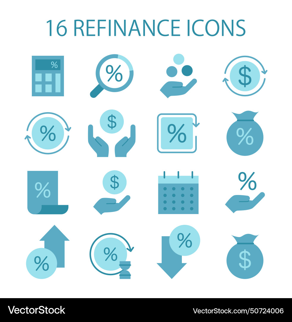 Refinance process icon set loan rate reduction Vector Image