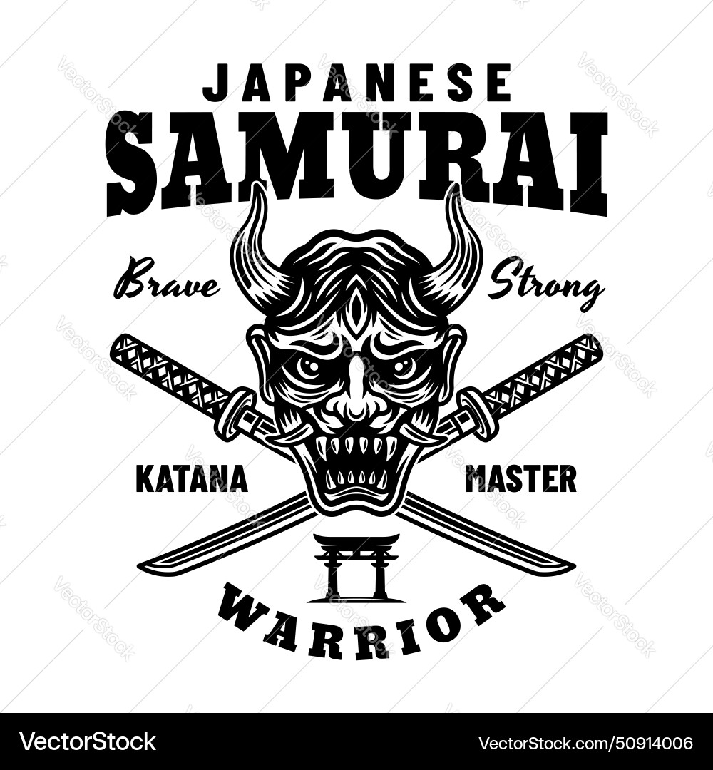 Samurai monochrome emblem badge label Royalty Free Vector