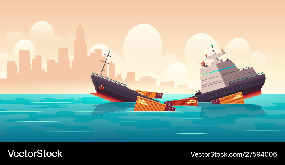 Shipwreck cargo ship vessel sinking in ocean Vector Image