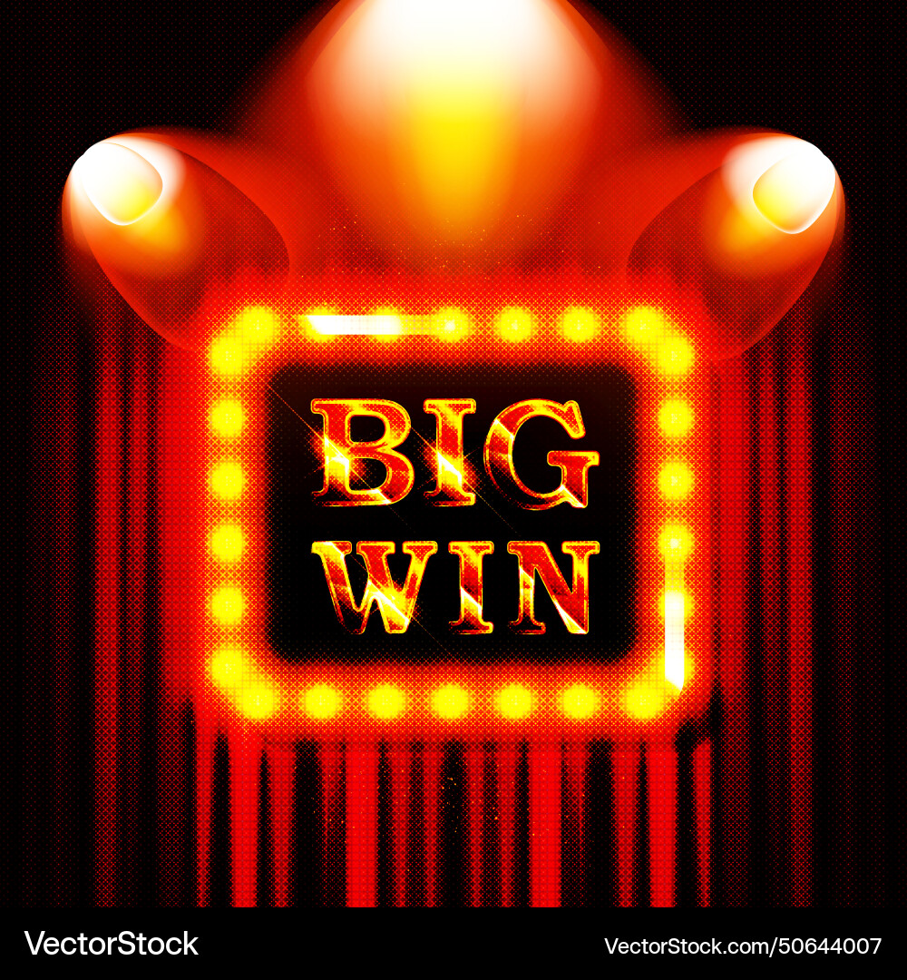 Big win word on banner with red curtains Vector Image