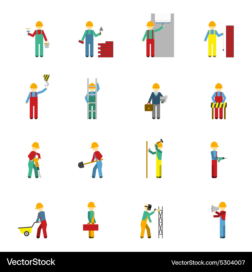 Builders flat icon set Royalty Free Vector Image
