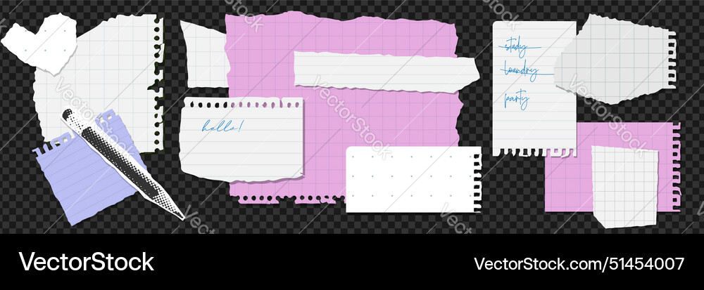 Collection of torn sheets paper trendy collage Vector Image
