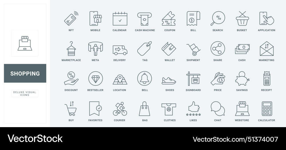 Shopping Line Icons - One Click Purchase Vector Image