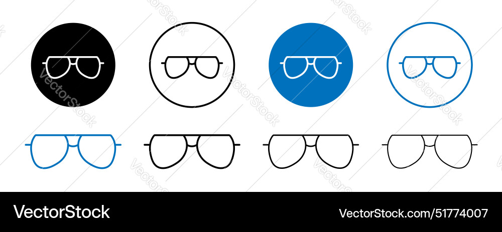 Sunglasses icon set black filled and outlined Vector Image